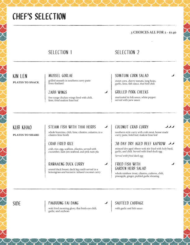 Menus | Fish Cheeks in NYC