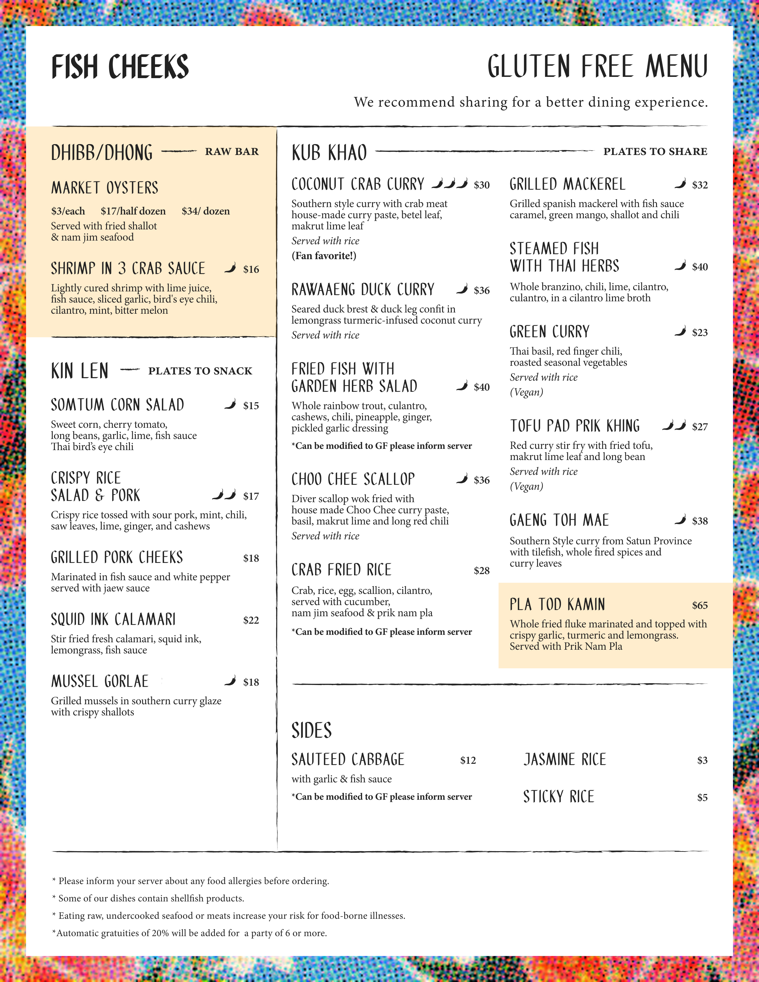 Menus | Fish Cheeks in NYC