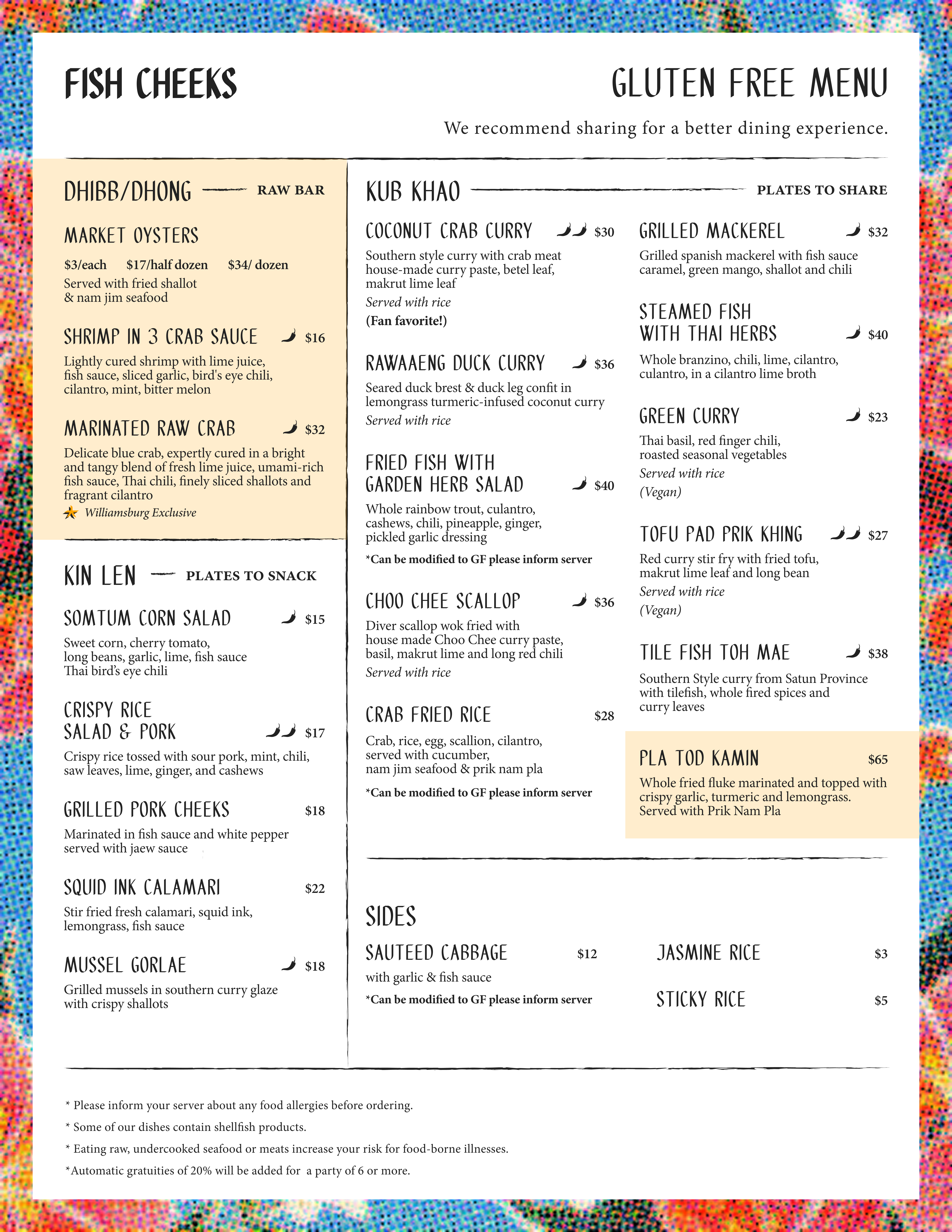 Menus | Fish Cheeks in NYC