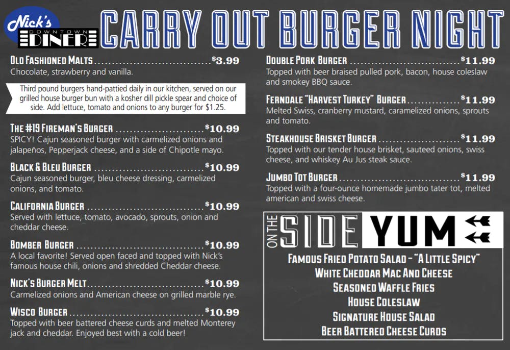 Menus | Nick's Downtown Diner