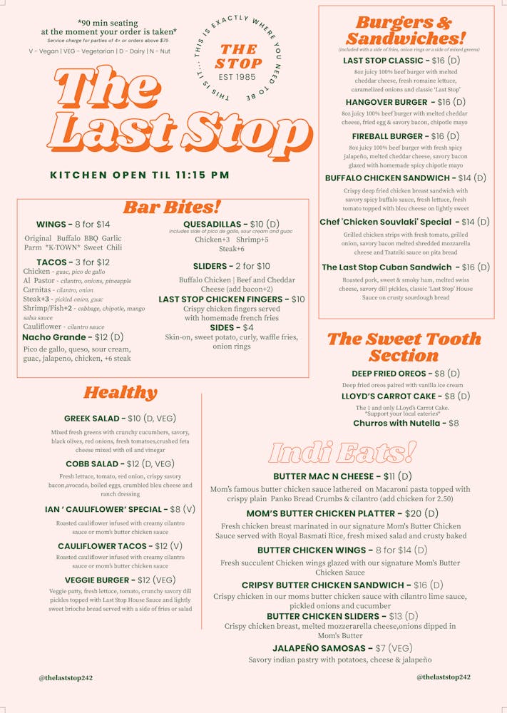 Menus | The Last Stop in The Bronx, NY