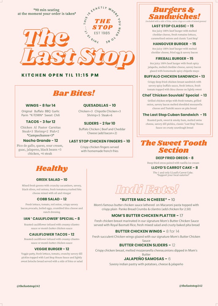 Menus | The Last Stop in The Bronx, NY