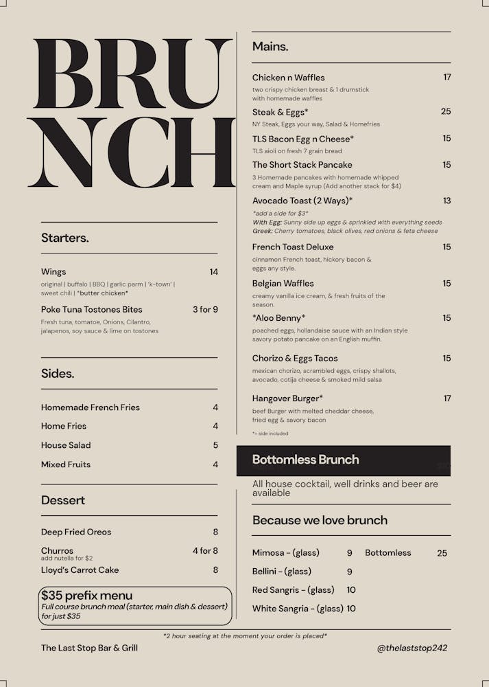 Menus | The Last Stop in The Bronx, NY