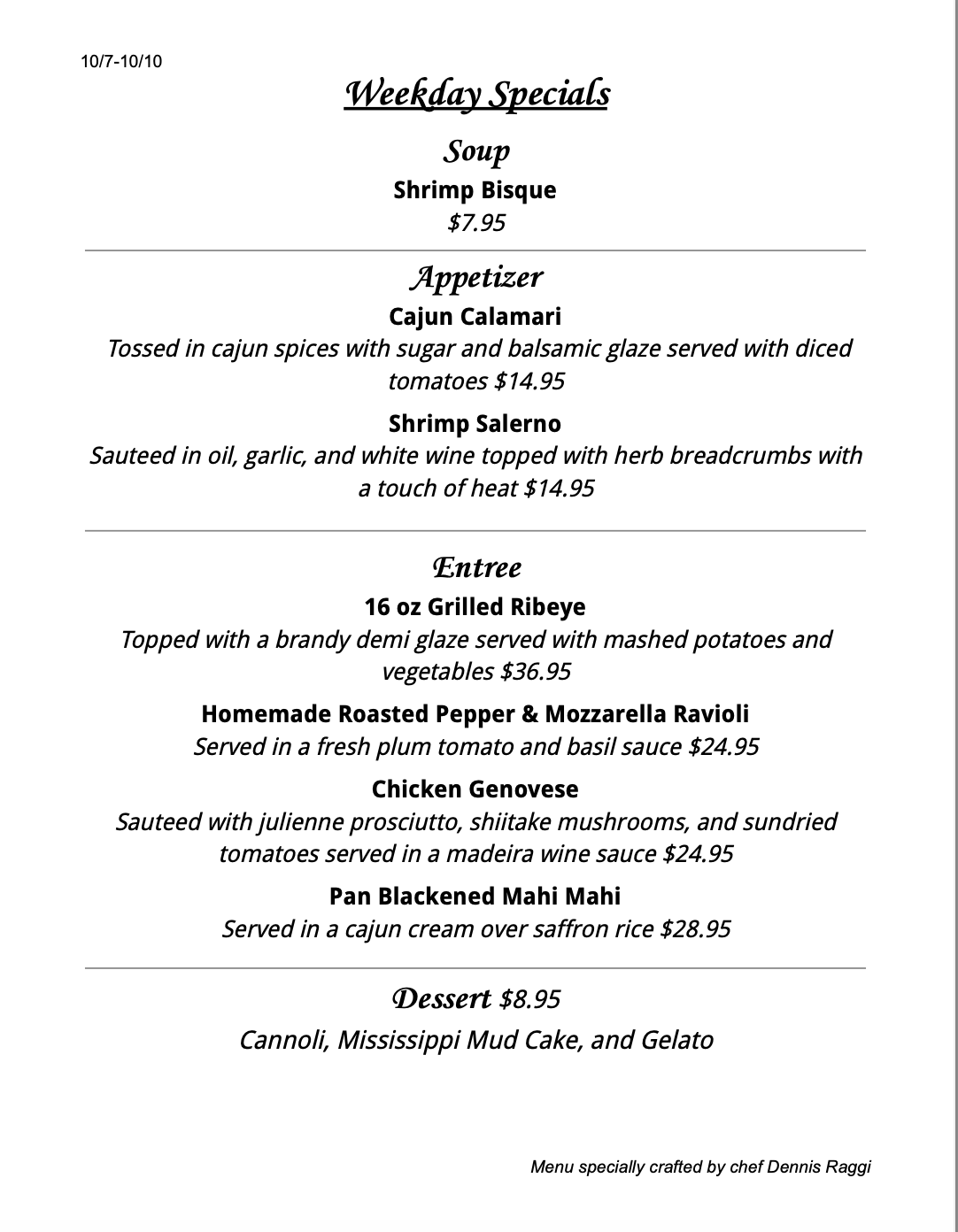 Specials | The Green Olive | Greek Restaurant in Sussex, NJ