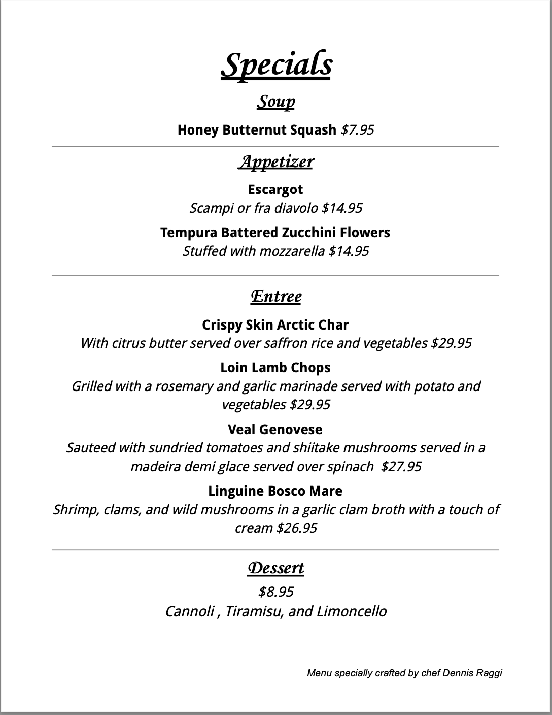 Menus | The Green Olive in Sussex, NJ