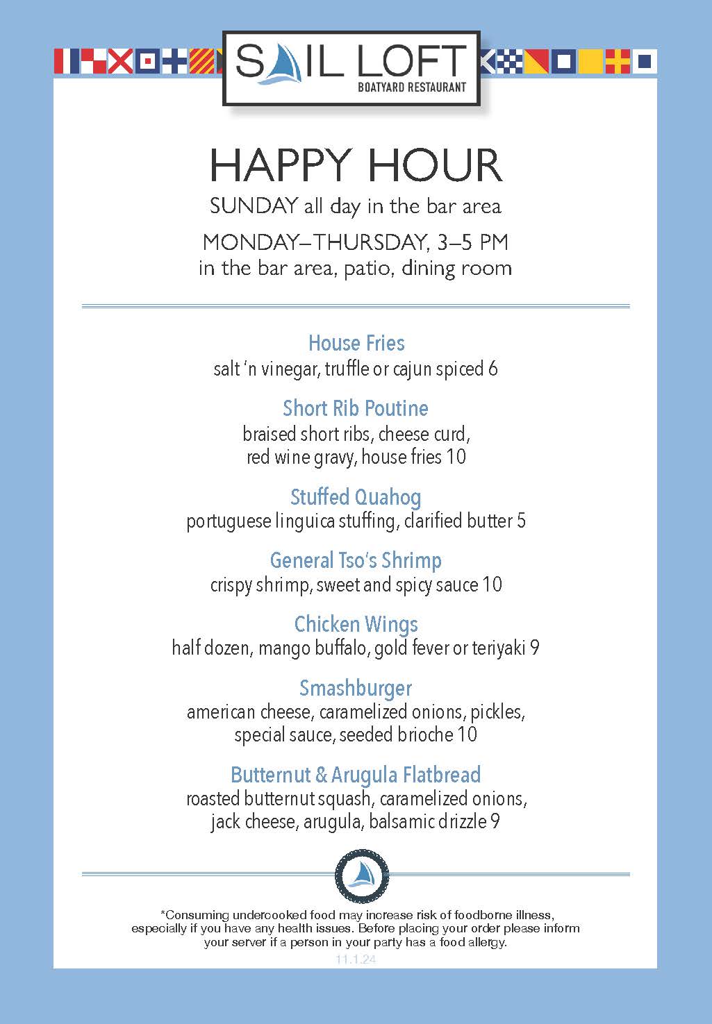 Menus | Sail Loft in Dartmouth, MA