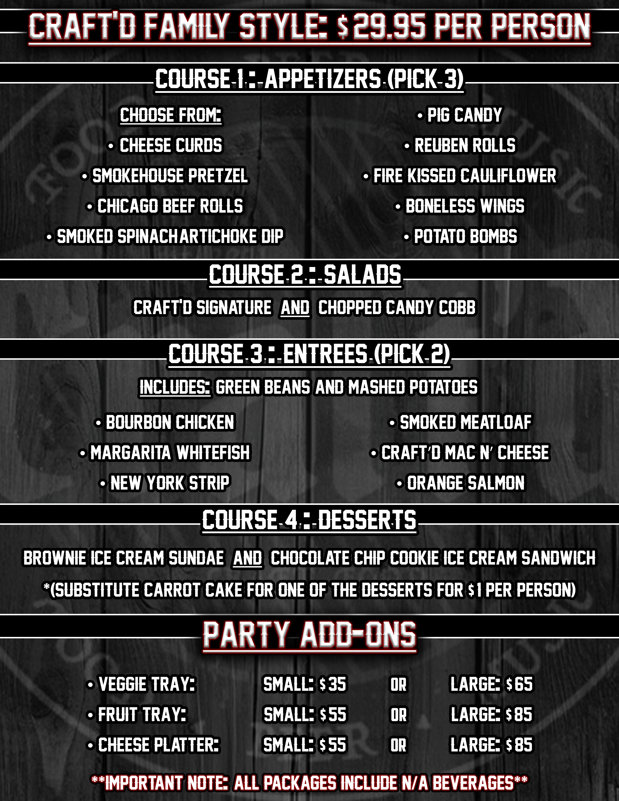 Craft'd Food and Drink Menus