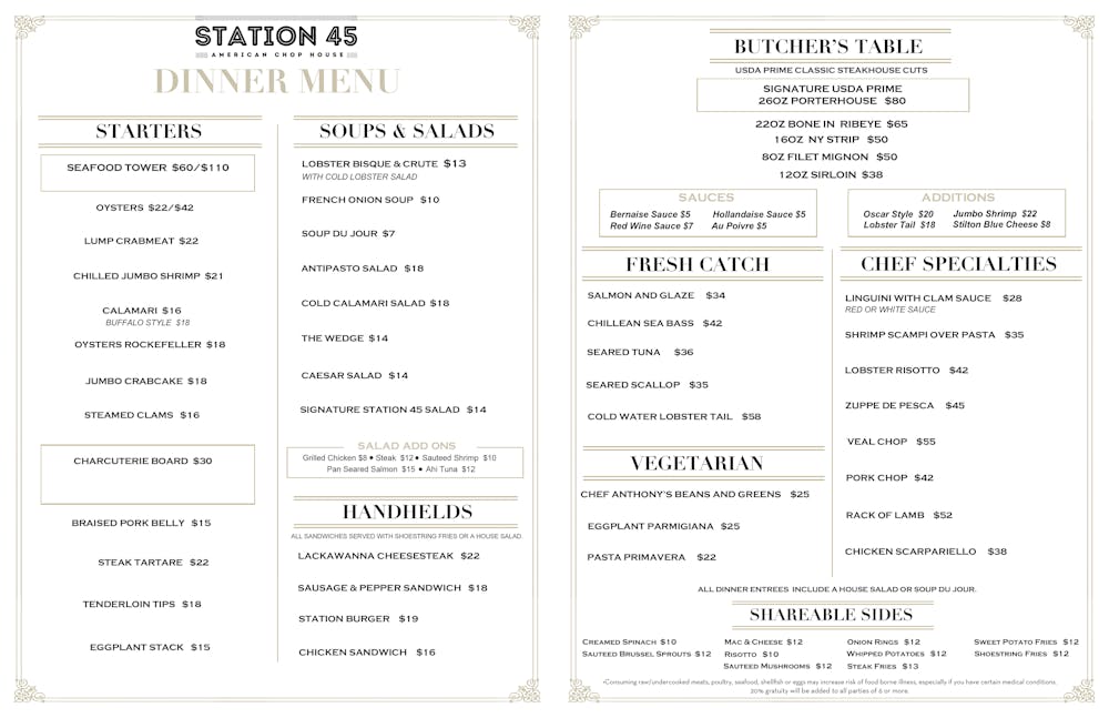 Menu | Station 45 American Chop House | American Restaurant in ...