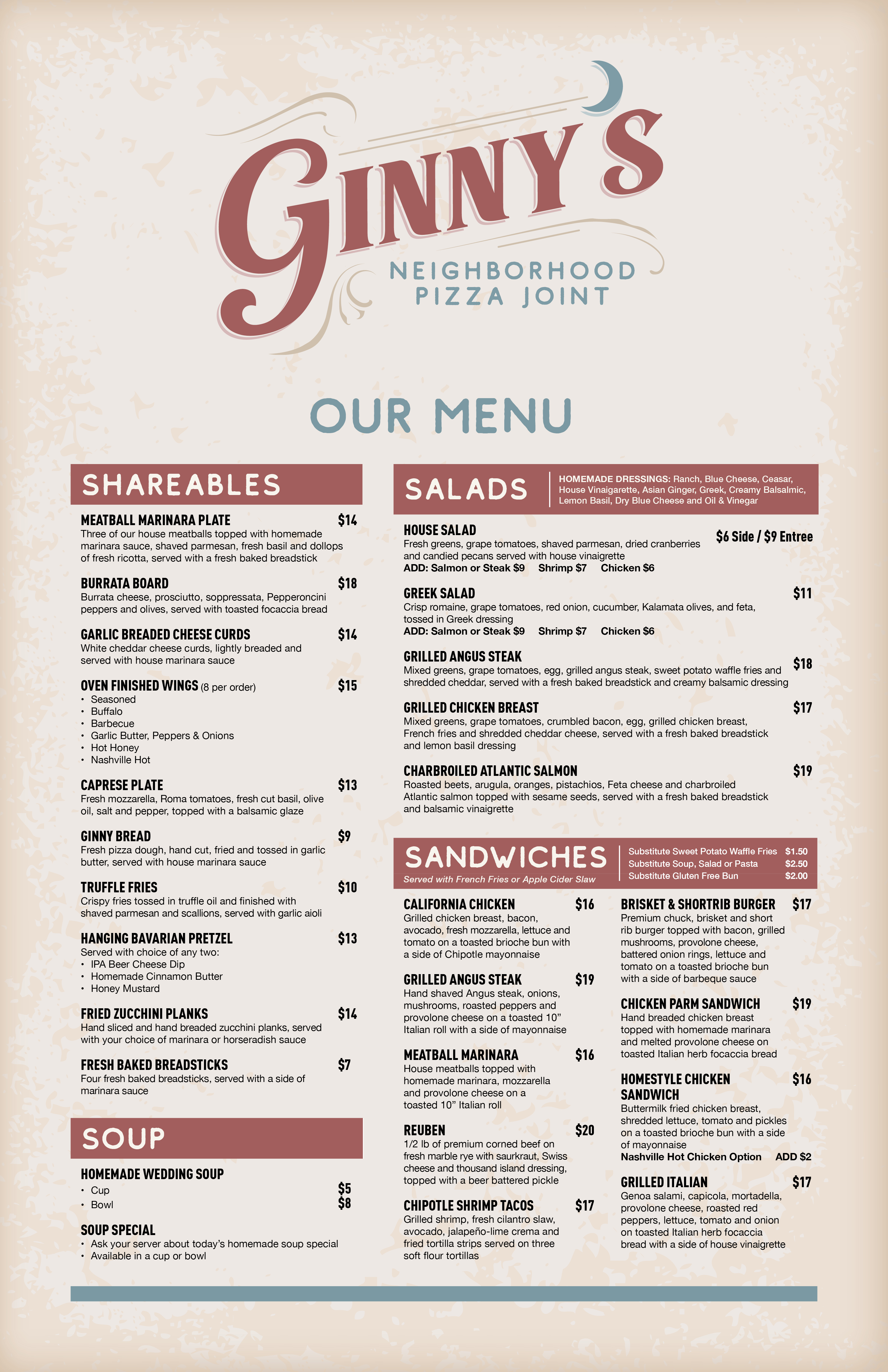 Pizza joint menu store