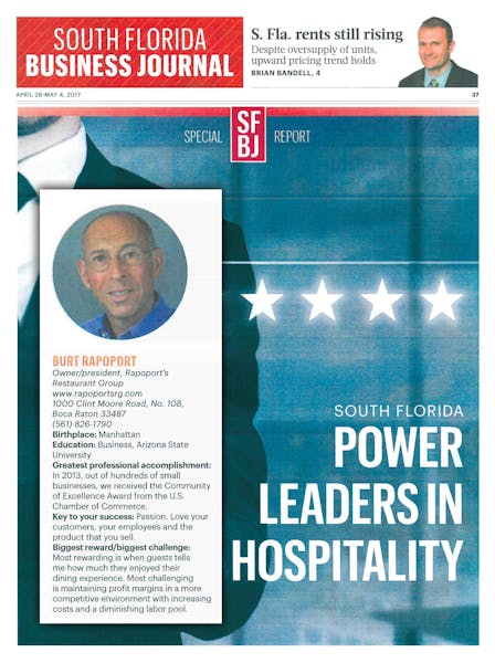 Burt Rapoport Recognized as Power Leader in Hospitality | Rapoport's ...