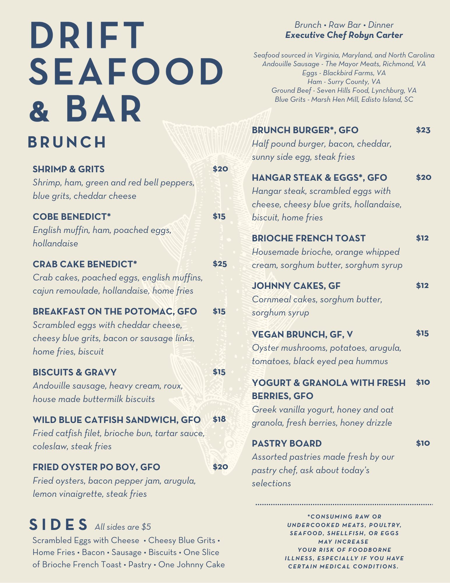 Menus for Drift & Muse in Colonial Beach, VA