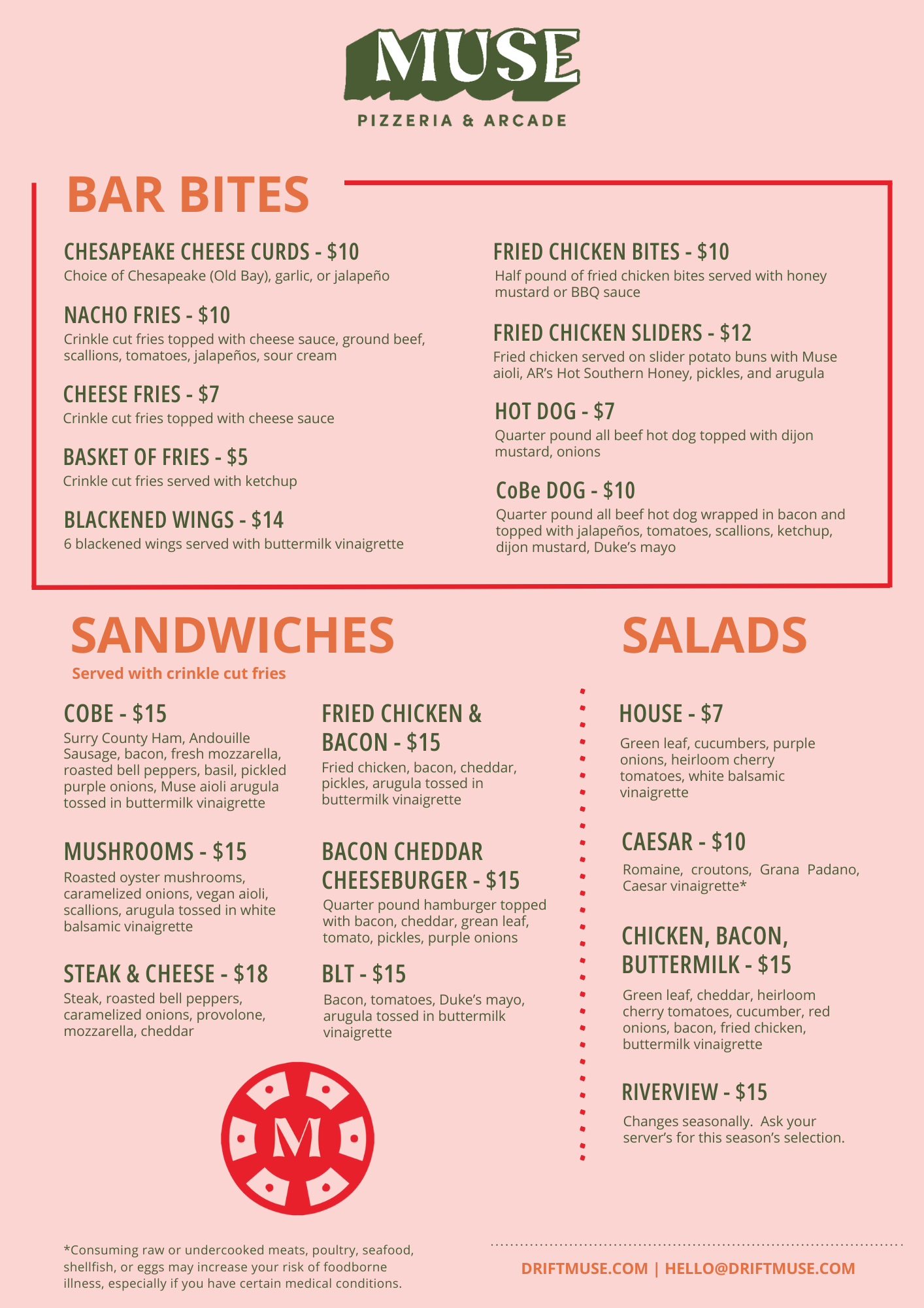 Menus for Drift & Muse in Colonial Beach, VA