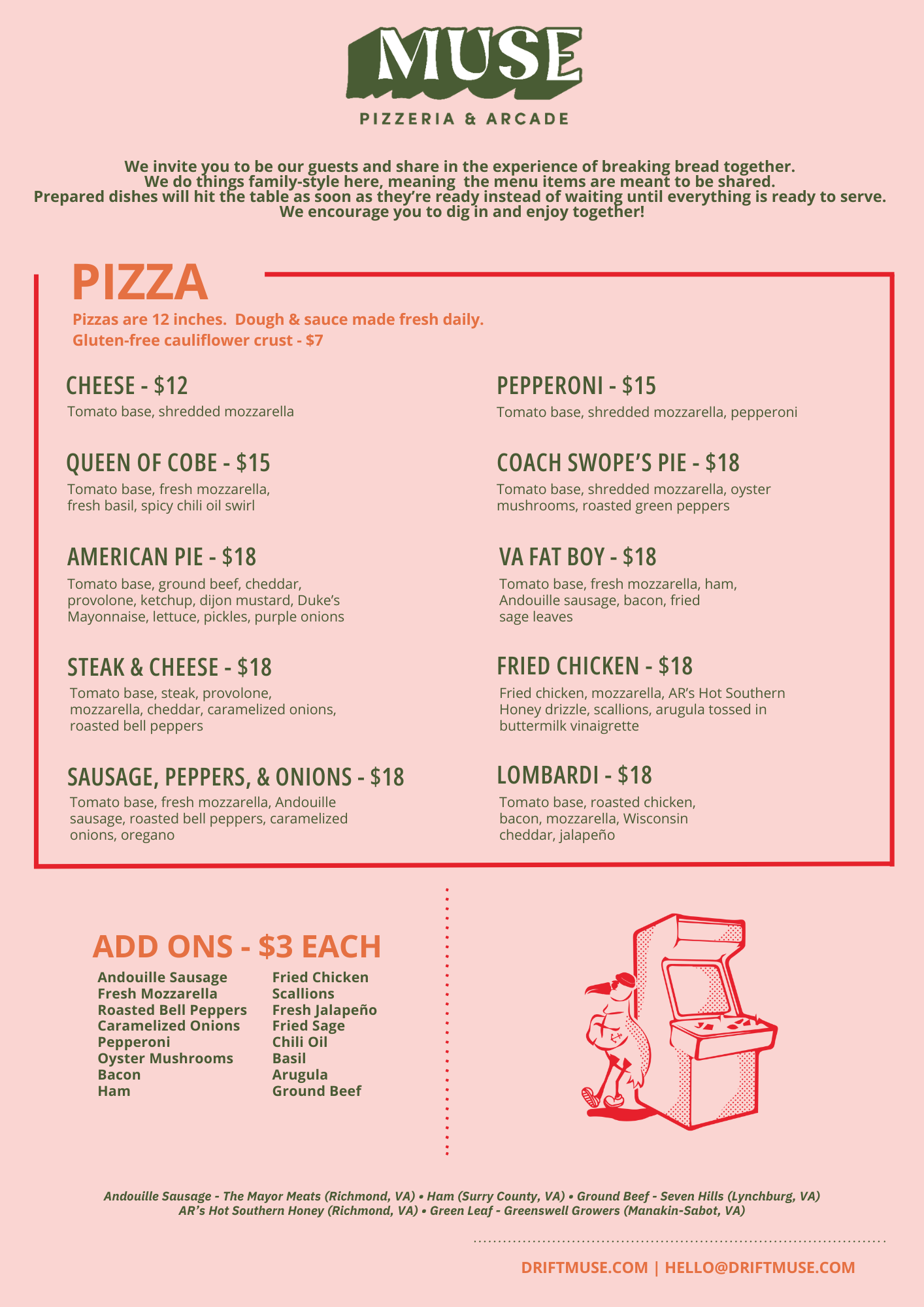 Menus for Drift & Muse in Colonial Beach, VA