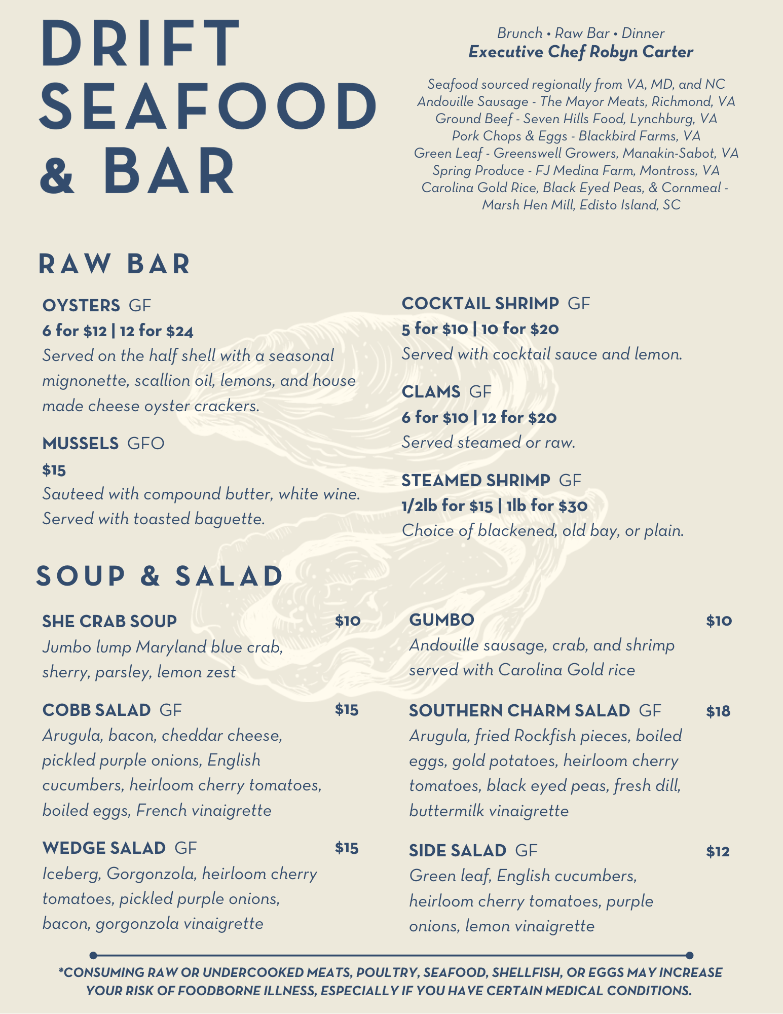 Menus for Drift & Muse in Colonial Beach, VA