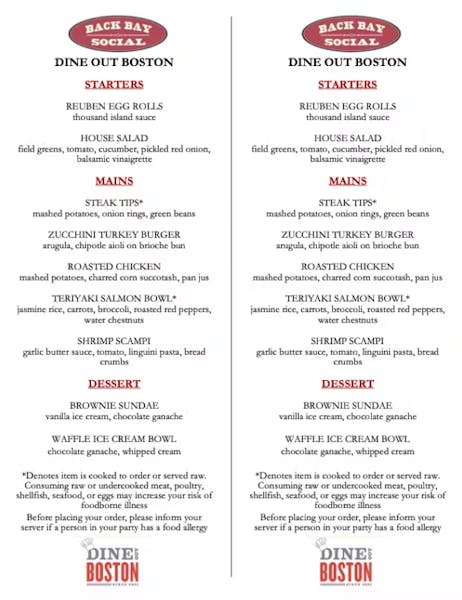 Back Bay Social's Dine Out Boston Dinner Menu | Back Bay