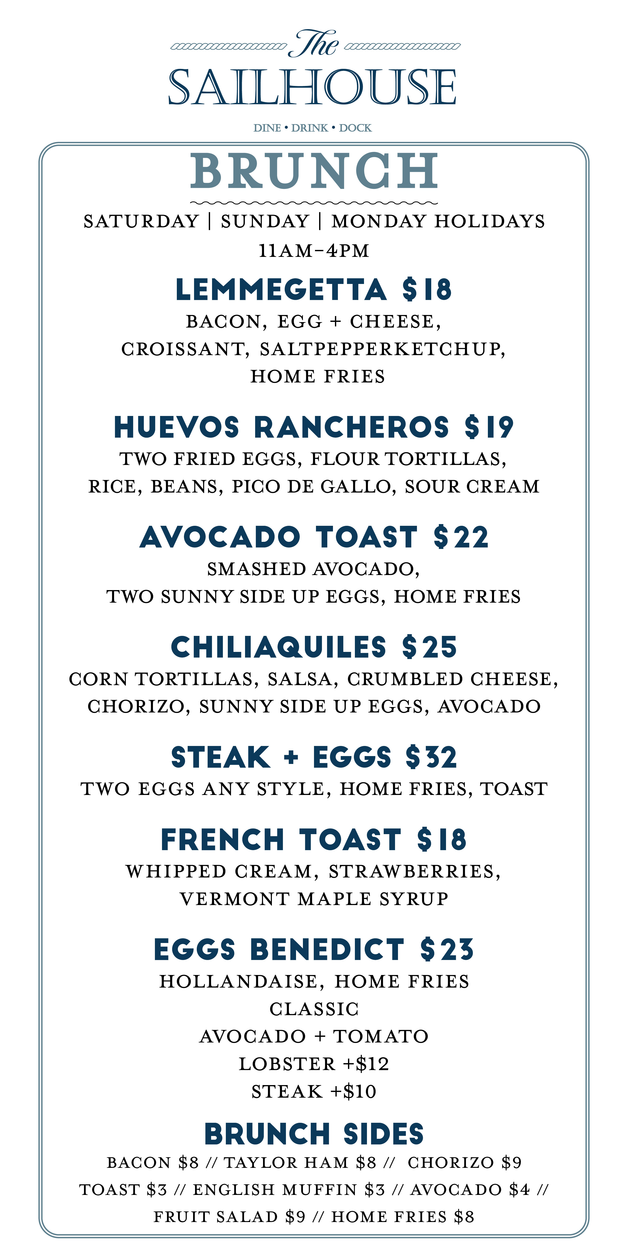 Menus | The Sailhouse in Tarrytown, NY