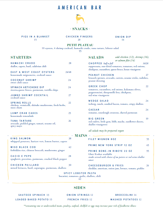 Menus | American Bar in West Village, NYC