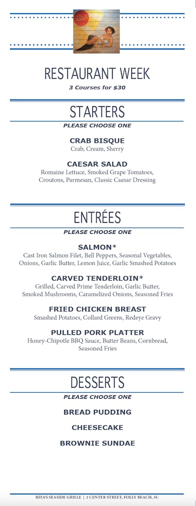 Menus | Rita's Seaside Grille in Folly Beach, SC