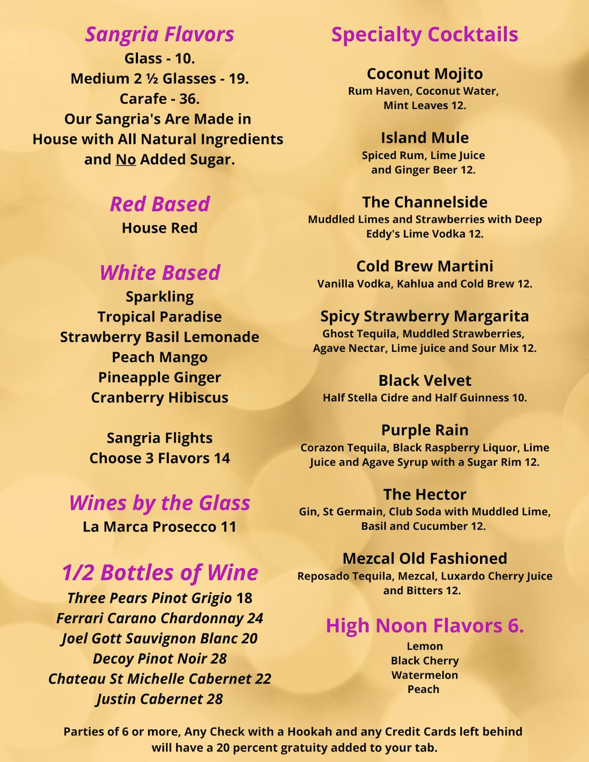 Menus | La La's Sangria Bar in Tampa, FL