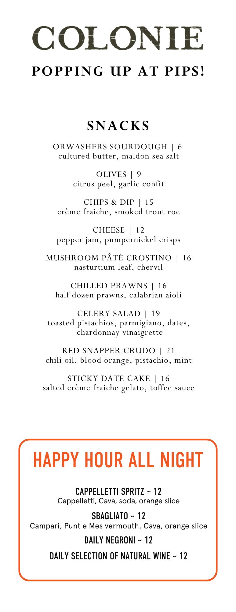 Menus | Pips | Wine Bar inspired by Coastal Italy in Brooklyn, NY