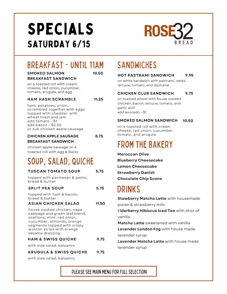 Specials | Rose 32 Bread