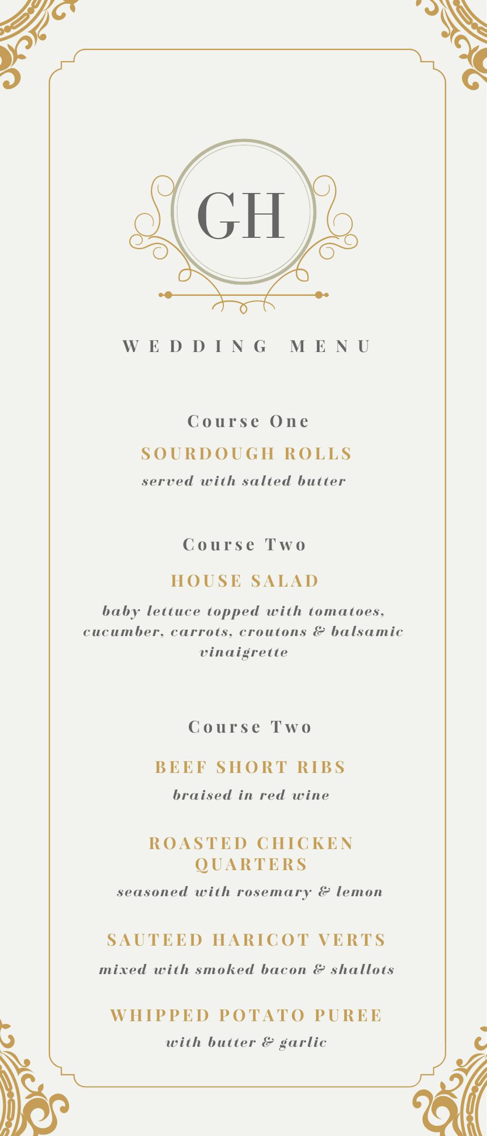 French Wedding Menu