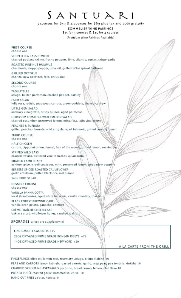 Menus | Santuari Restaurant in Los Angeles, CA