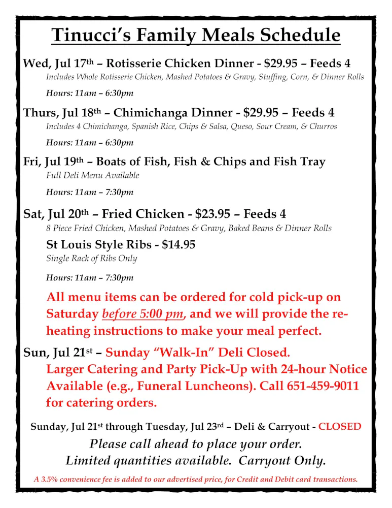 Special Meal Promotions Tinucci's in Newport, MN