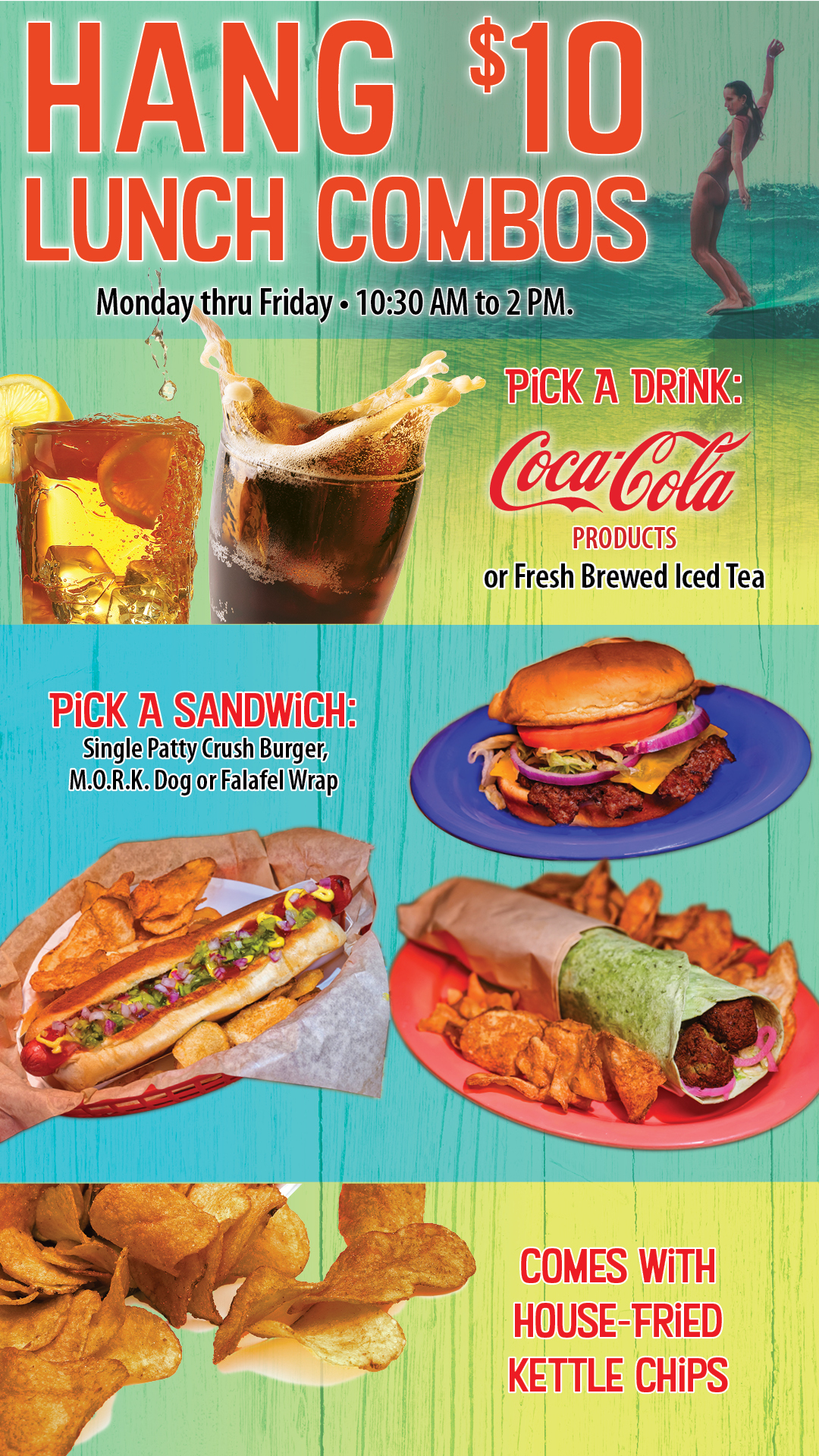 HANG $10 Daily Lunch Combos | Long Doggers | Radically Relaxed Grill & Brew