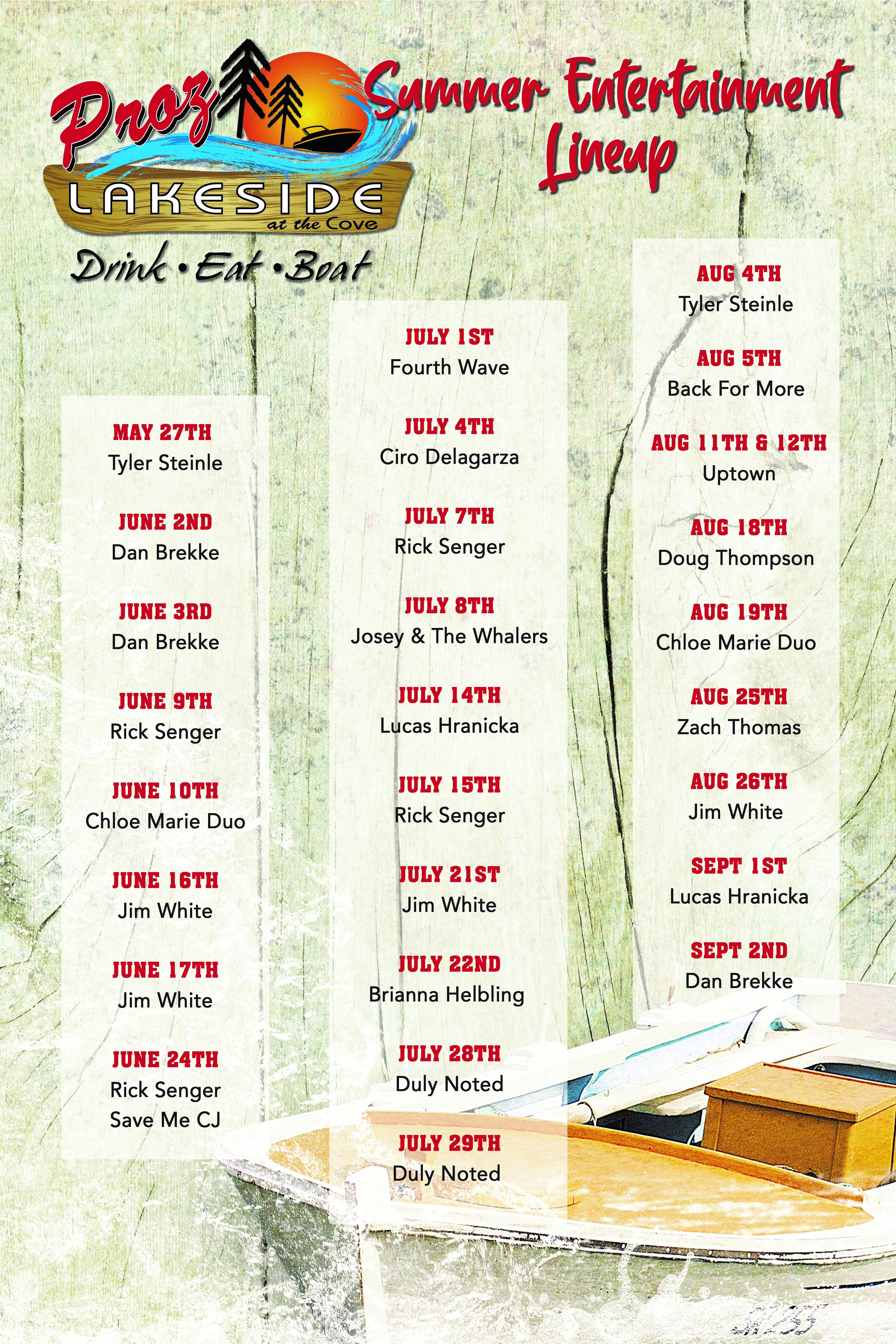 Proz Lakeside & Bobbers Entertainment | Proz Lakeside At the Cove