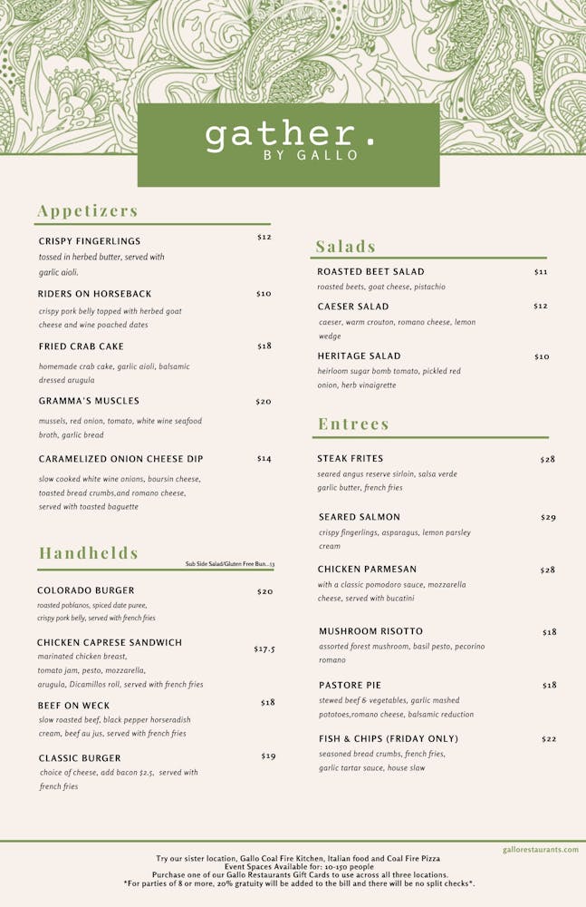 Gather by Gallo | Hours + Location | Gallo Restaurants | Gallo Family ...