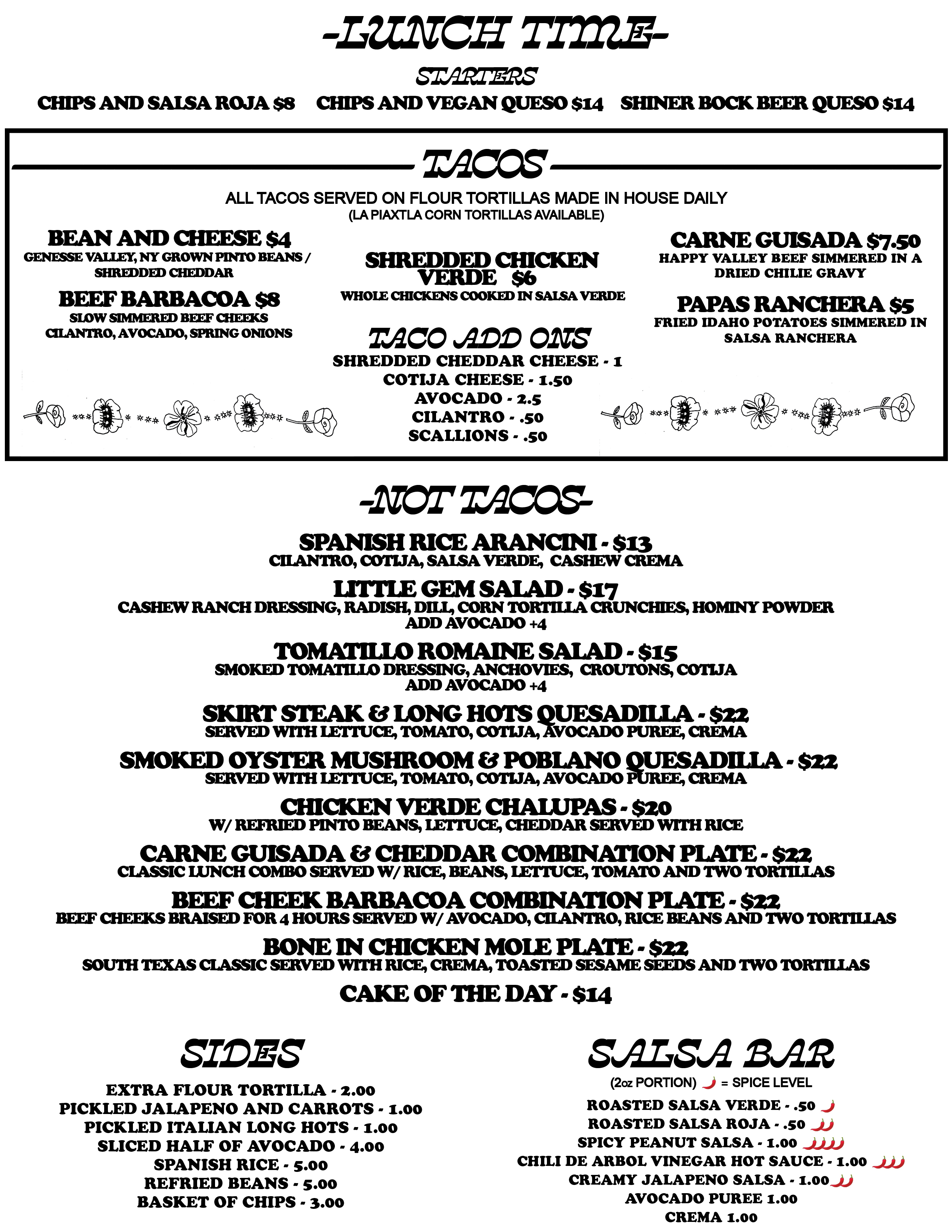 Menus | Yellow Rose in NYC