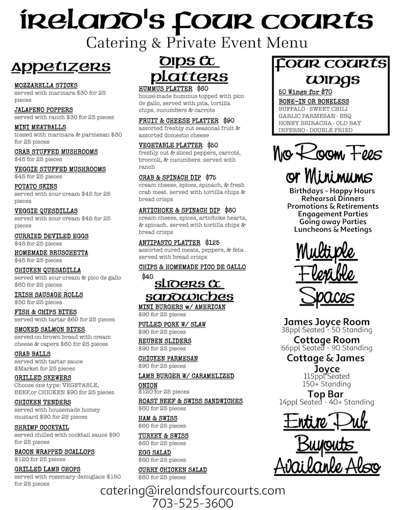 Menus | Ireland's Four Courts