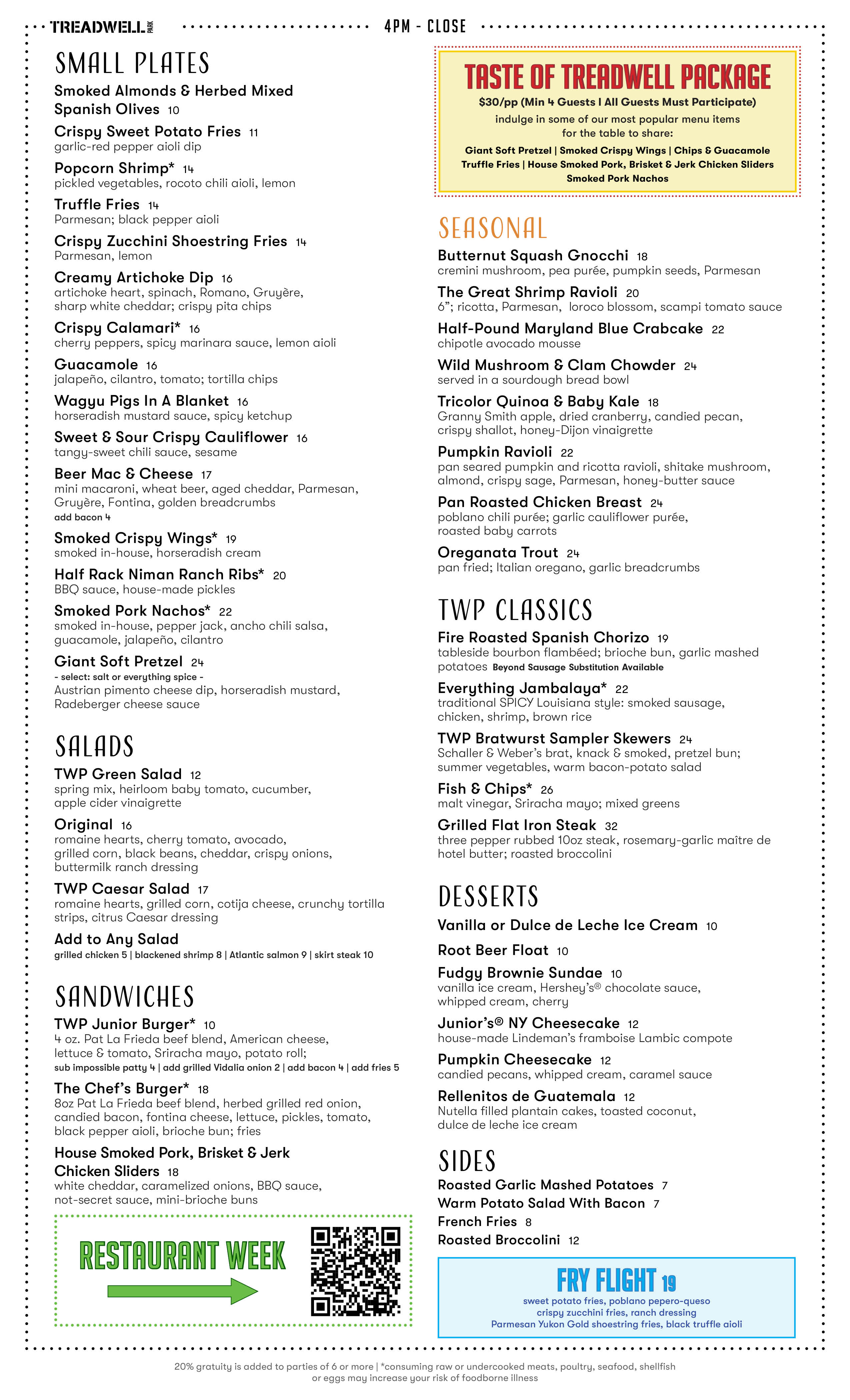 Menus | Treadwell Park