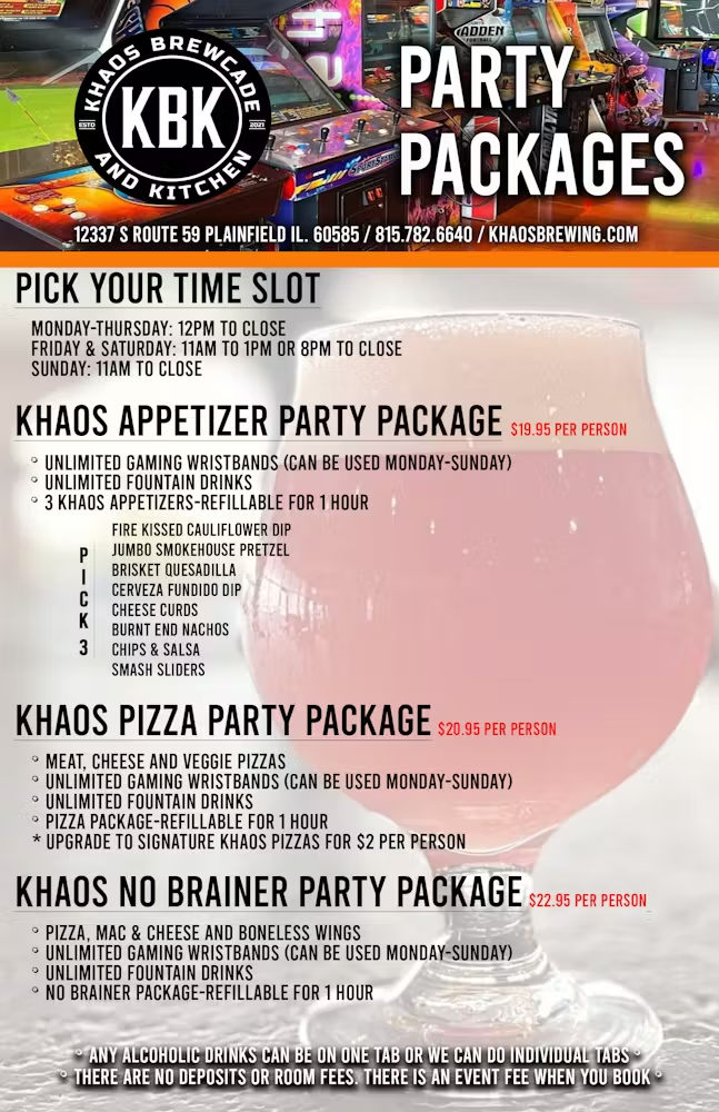 Party and Event Food Packages at Khaos Brewcade