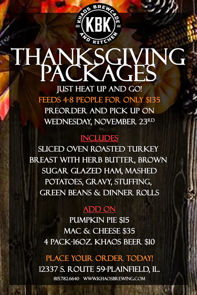 Menus | Khaos Brewcade & Kitchen in Plainfield, IL