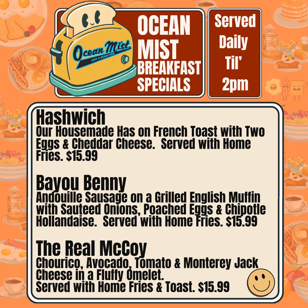 Breakfast Specials | Ocean Mist | Beach Bar in Wakefield, RI