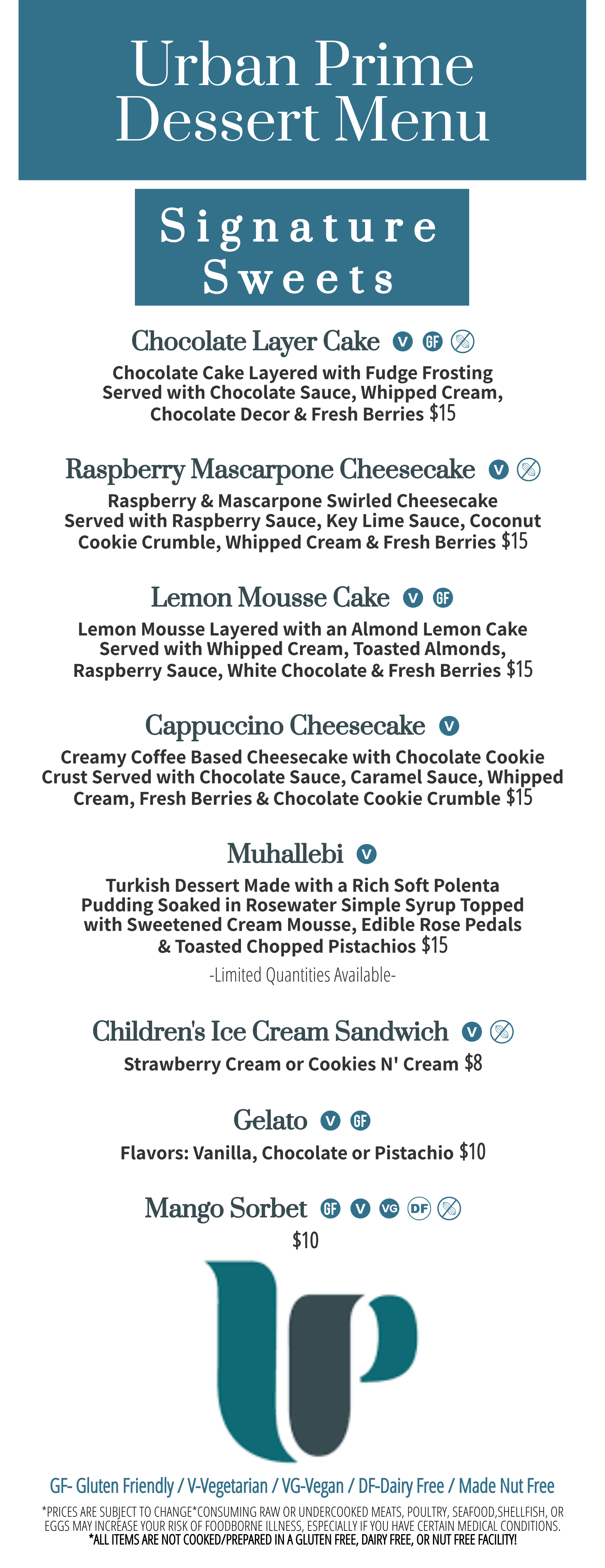 Menus | Urban Prime in Melbourne, FL
