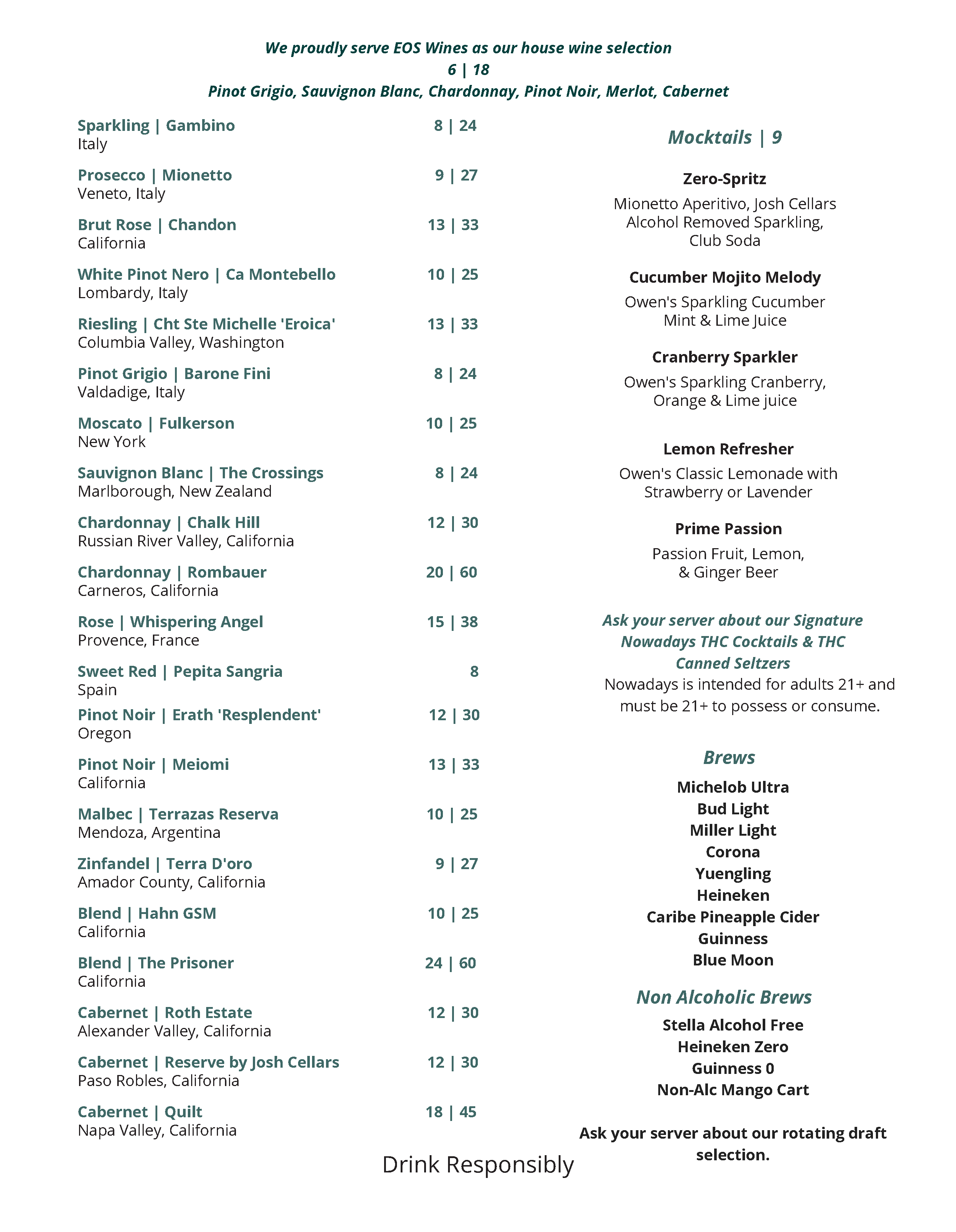 Menus | Urban Prime in Melbourne, FL