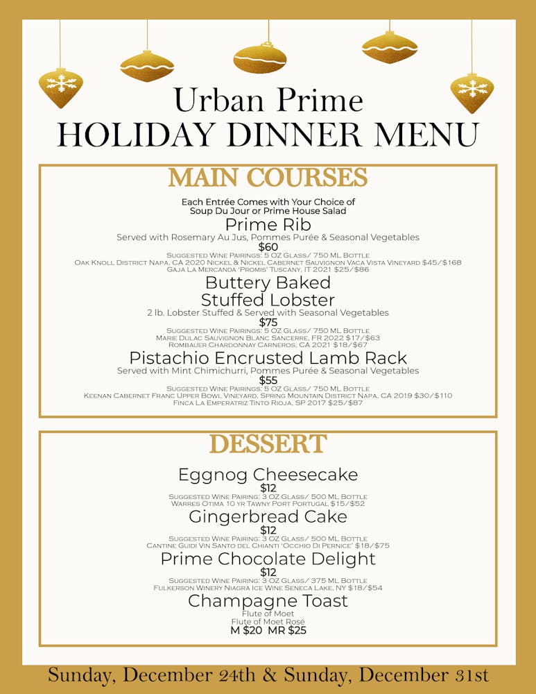 Menus | Urban Prime in Melbourne, FL