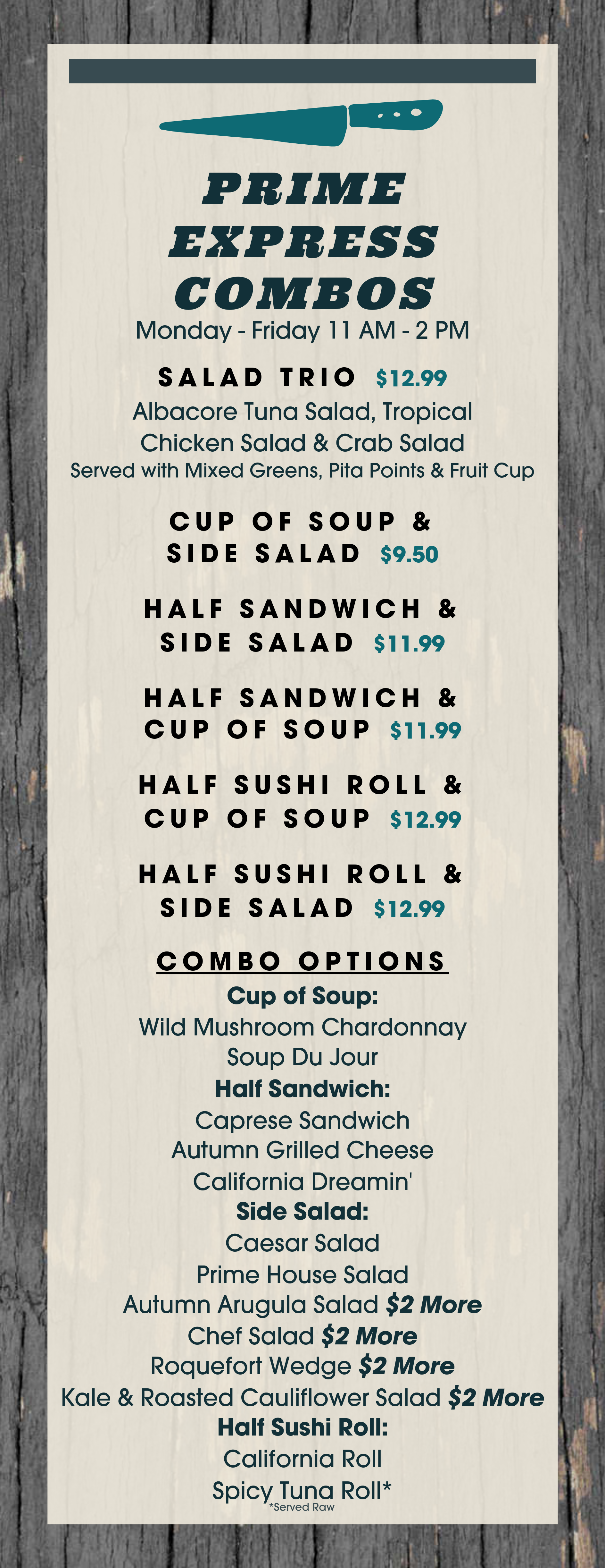 Menus | Urban Prime in Melbourne, FL