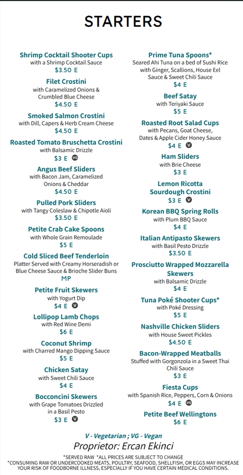 Menus | Urban Prime in Melbourne, FL