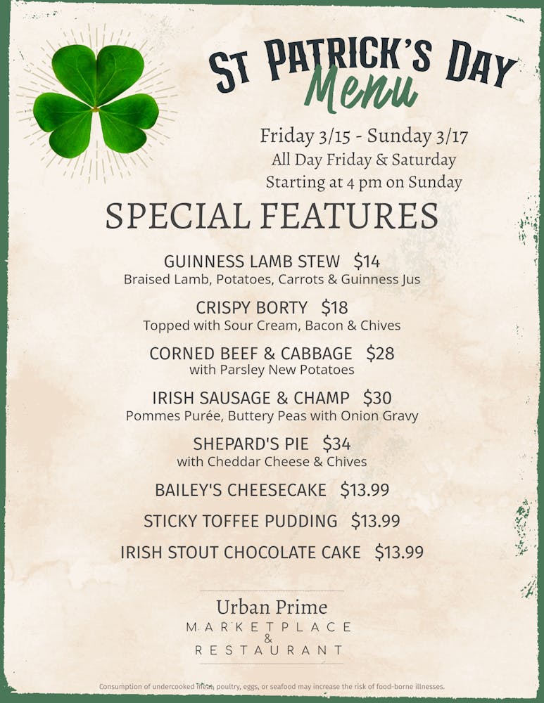 Menus | Urban Prime in Melbourne, FL