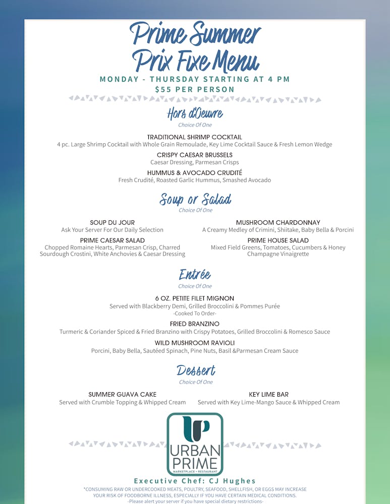 Menus | Urban Prime in Melbourne, FL