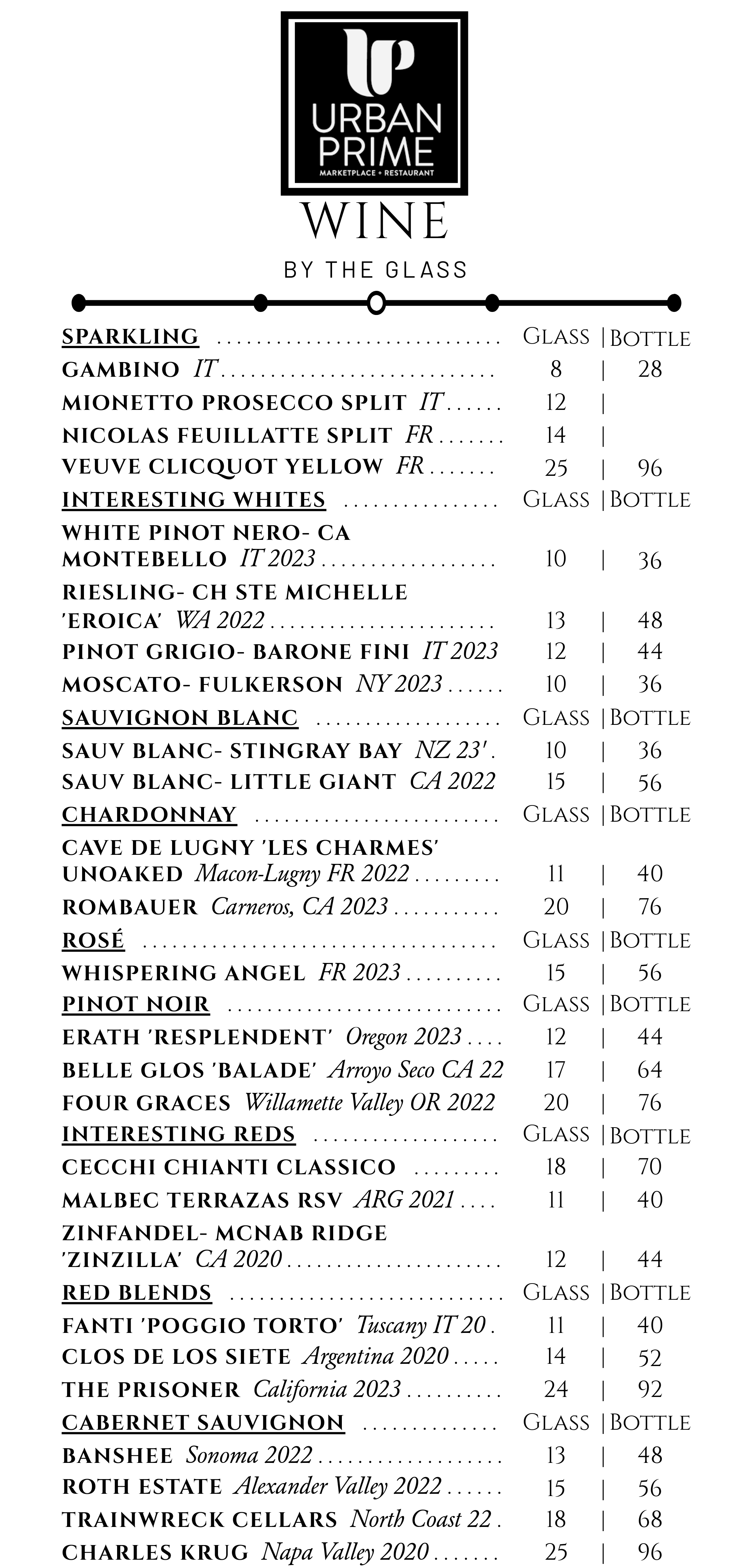 Menus | Urban Prime in Melbourne, FL