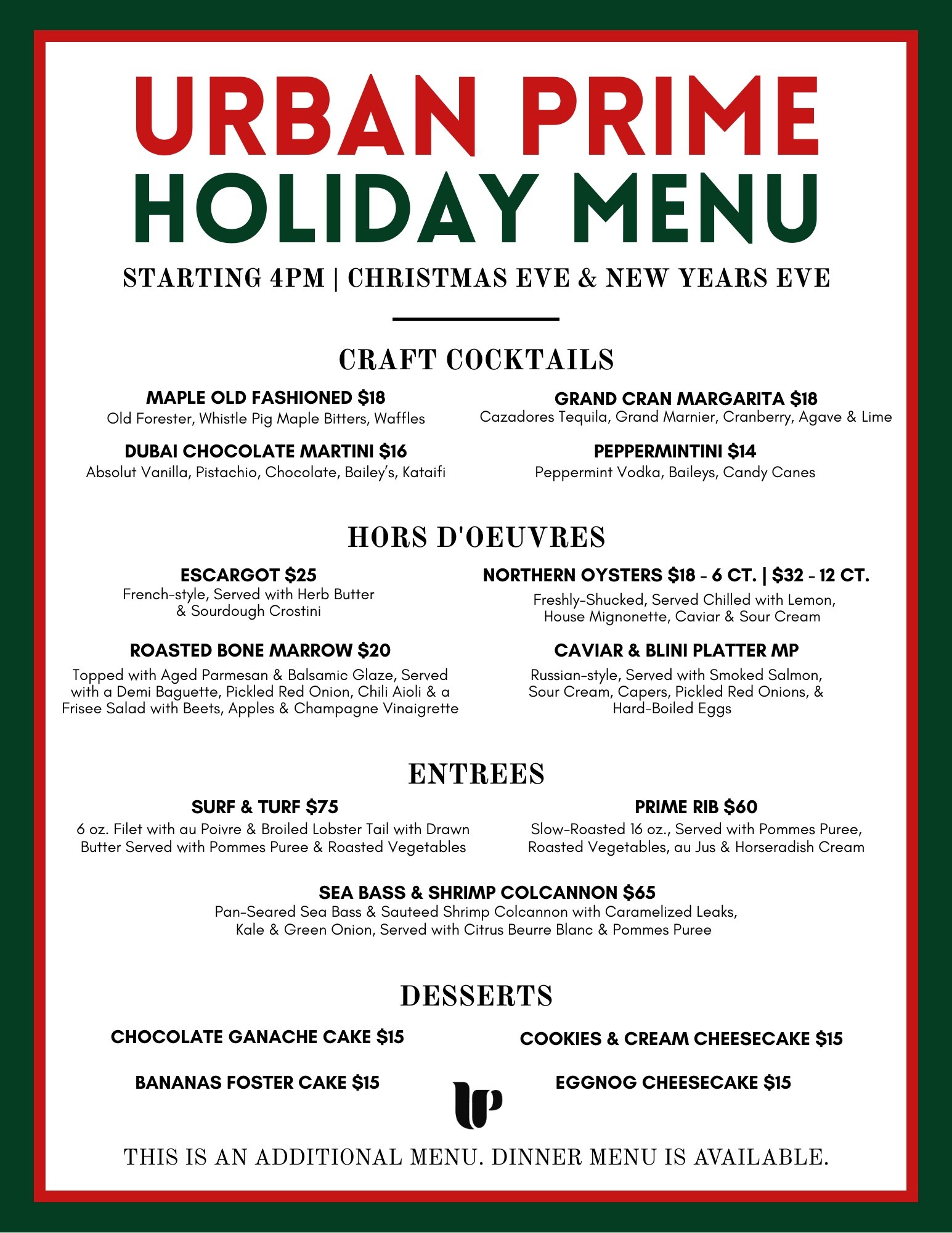 Menus | Urban Prime in Melbourne, FL