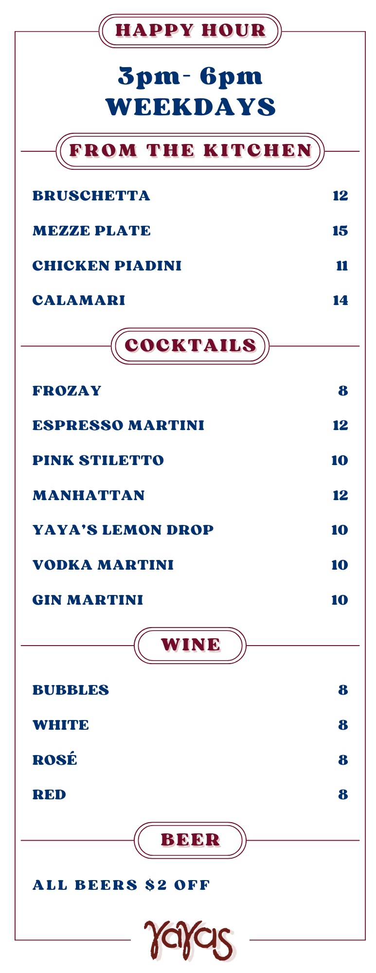 Menus | Ya Ya's Euro Bistro Denver in Greenwood Village, CO