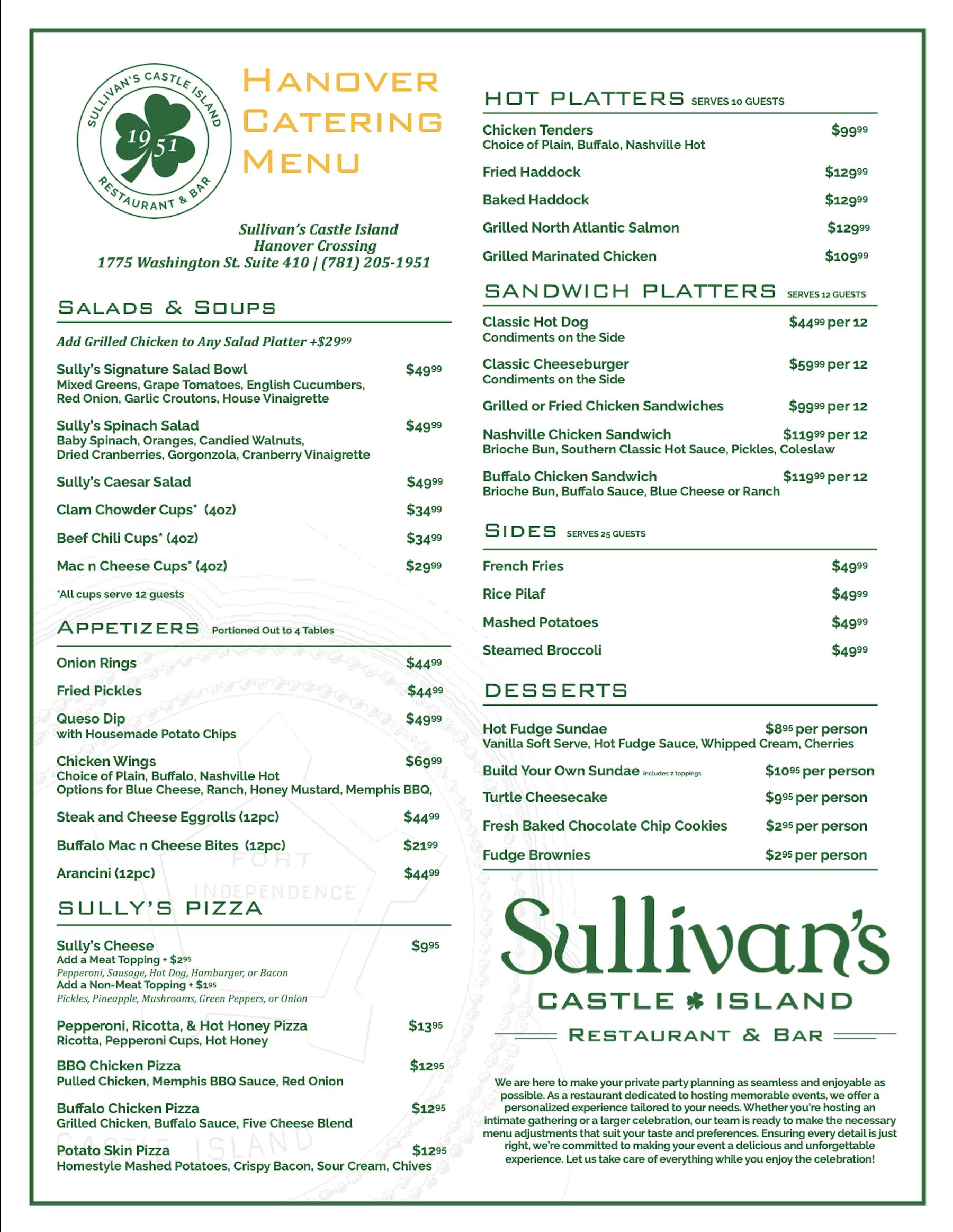 Hanover Catering and Private Parties | Sullivan's Castle Island ...