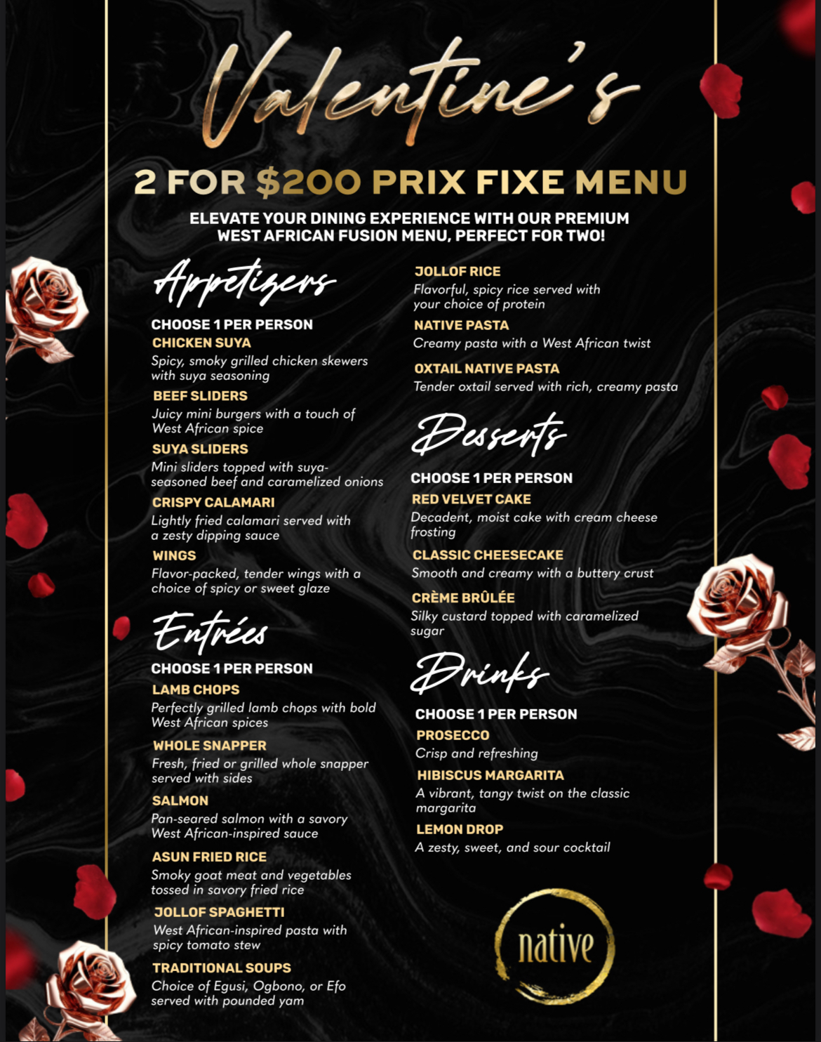 Menus | Native Restaurant & Lounge in Brooklyn, NY