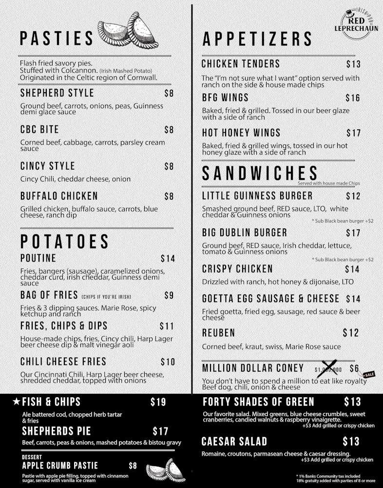 Menus | Red Leprechaun Irish Pub